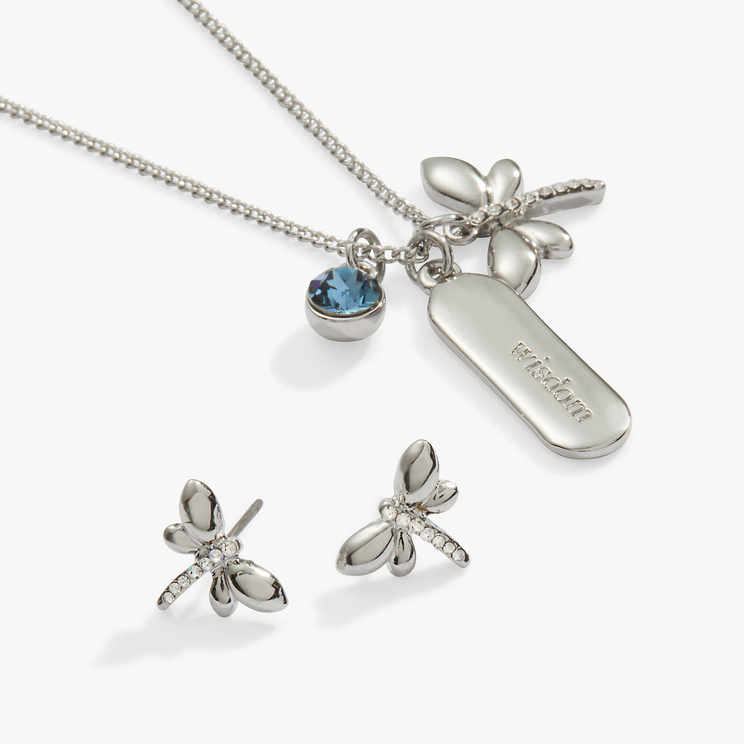Wisdom Crystal and Dragonfly Charm Necklace and Earring Set – ALEX AND ANI