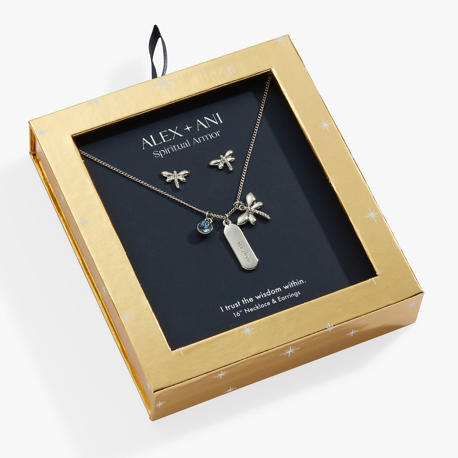 Wisdom Crystal and Dragonfly Charm Necklace and Earring Set – ALEX AND ANI