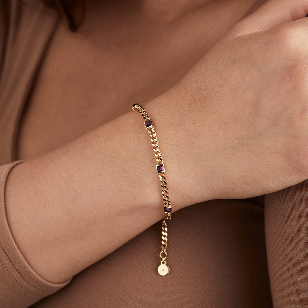 Amethyst Curb Chain Bracelet, February Birthstone | ALEX AND ANI