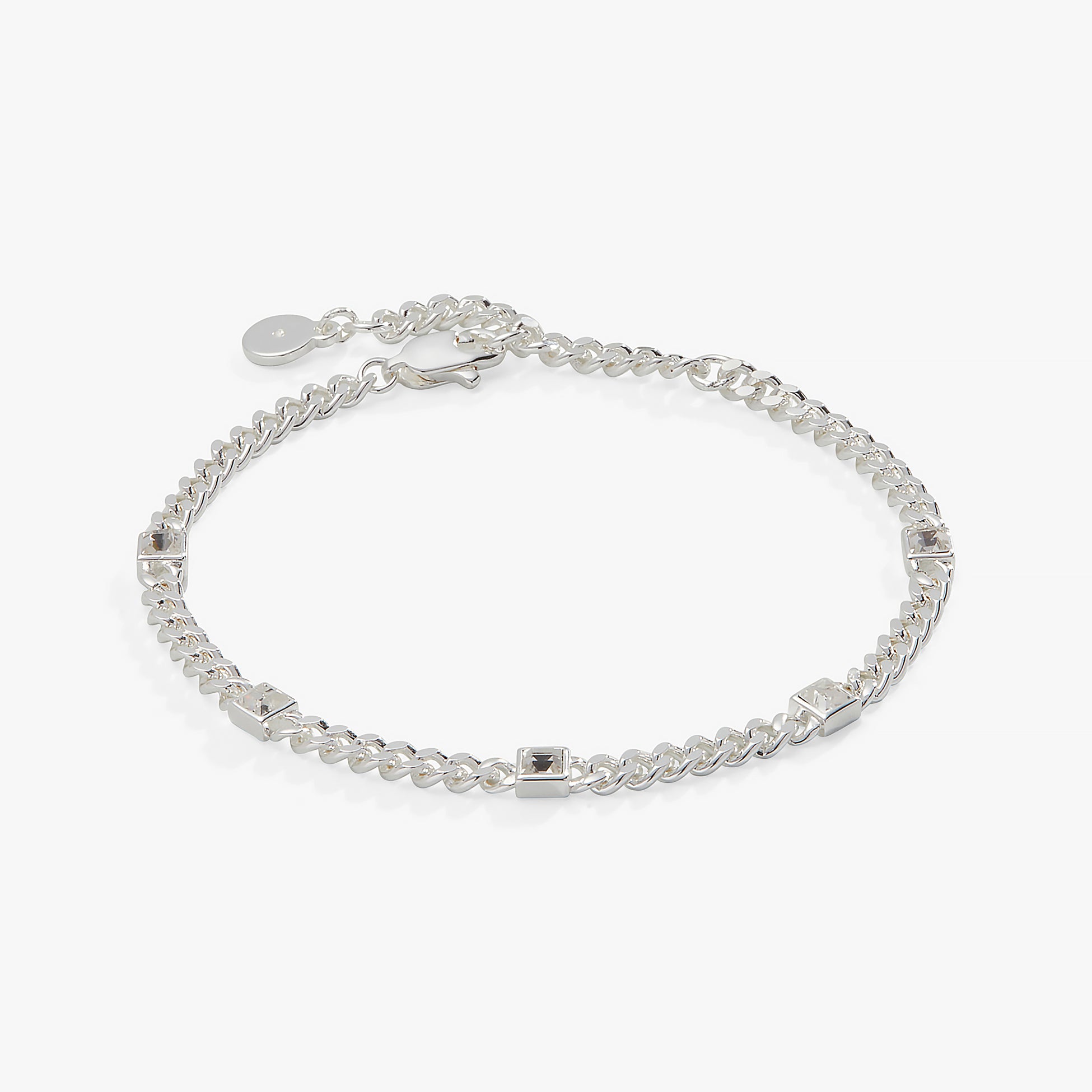 Clear Crystal Curb Chain Bracelet, April Birthstone | ALEX AND ANI